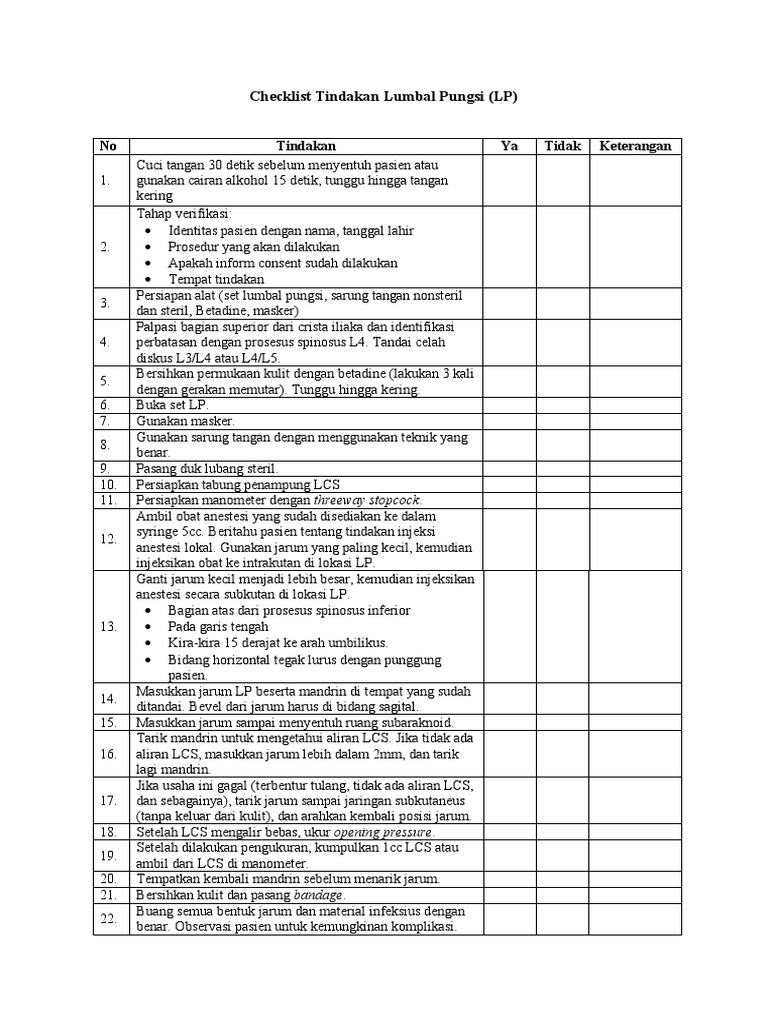 PROSEDUR LP Checklist Dan Informed Concent | PDF