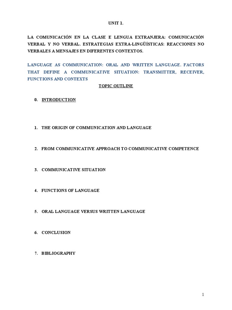 Language As Communication: Oral and Written Language. Factors That ...