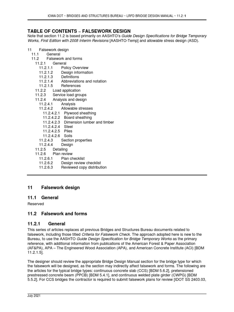 Guidelines for Falsework Design and Review for Iowa Department of ...