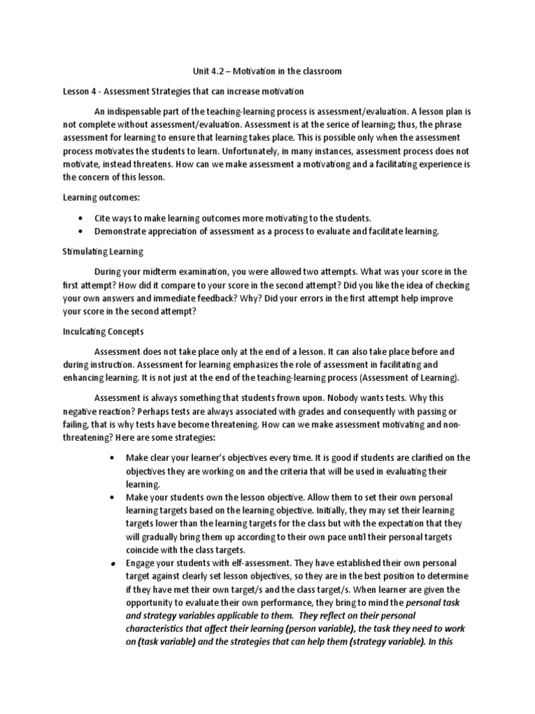 Unit 4.2, Lesson 4 | PDF | Educational Assessment | Learning