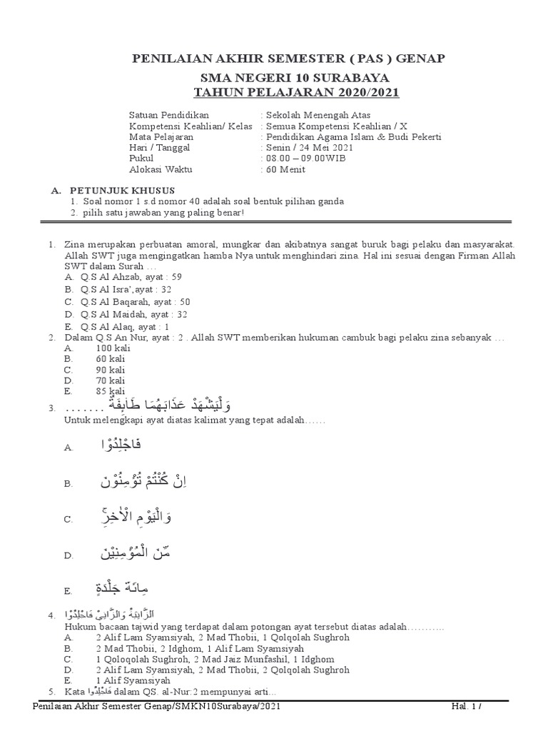 Latihan Soal Kelas X Pai | PDF
