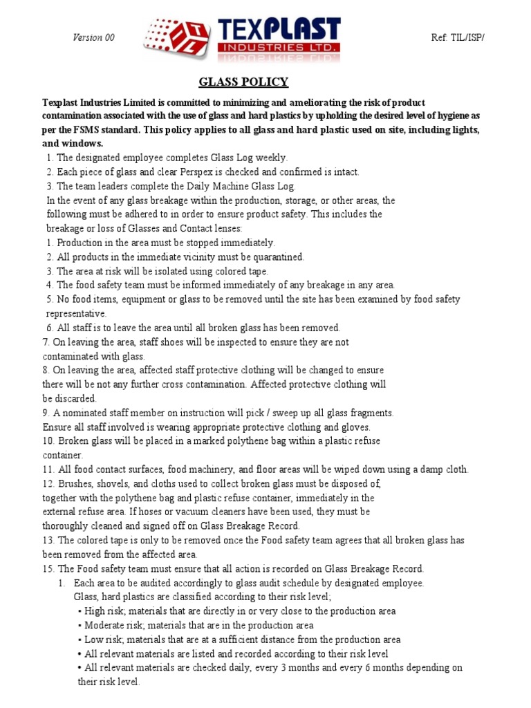 Glass Policy: Ameliorating This Policy Applies To All Glass and Hard ...