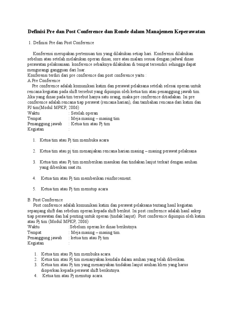 Definisi Pre dan Post Conference Keperawatan | PDF