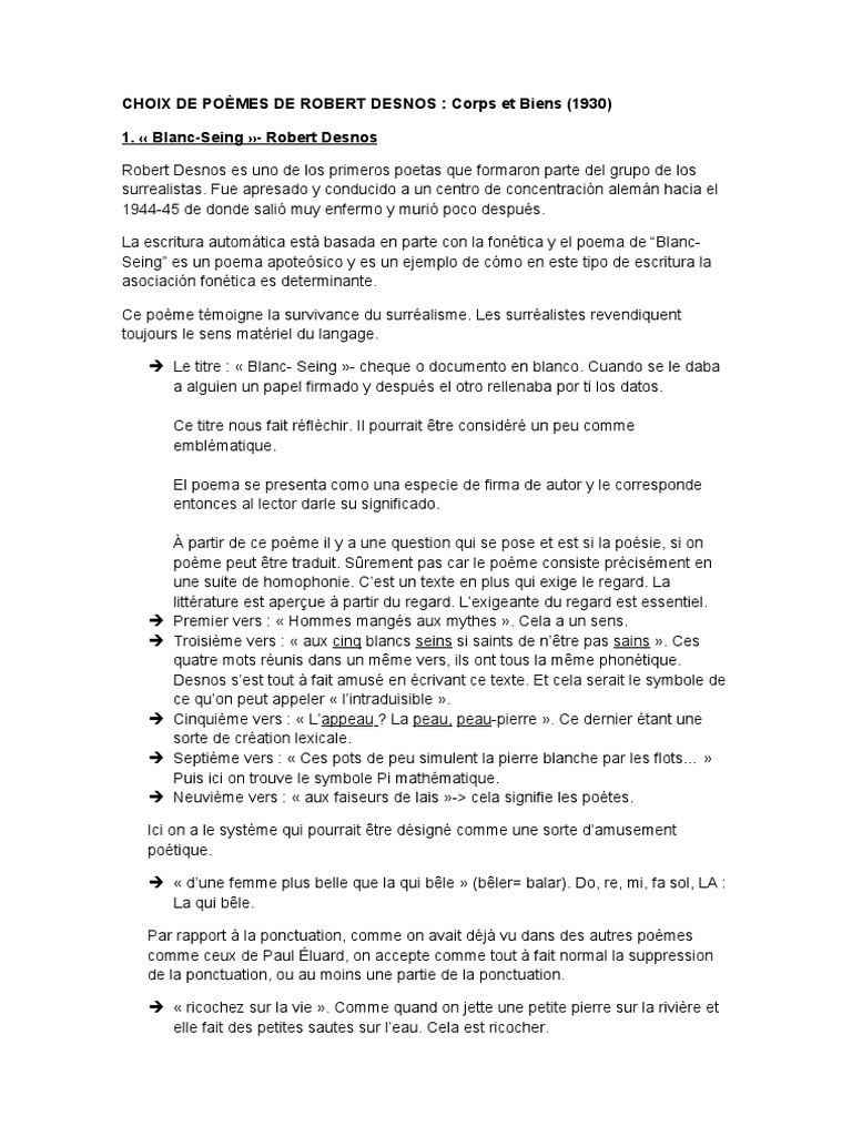 Choix de Poèmes de Robert Desnos | PDF | Amour | Rêve