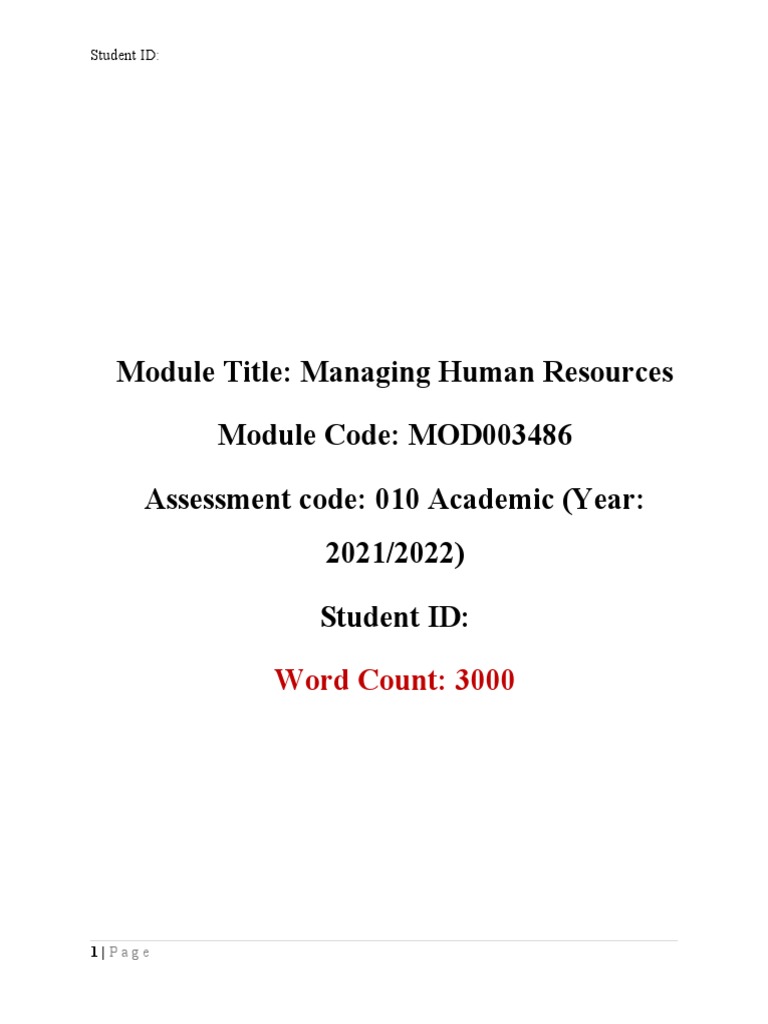 Module Title: Managing Human Resources Module Code: MOD003486 ...