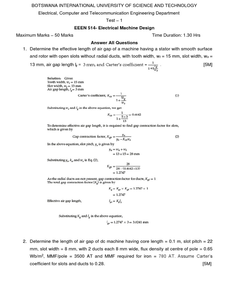 Electrical Machine Design Test Questions | PDF | Fibers | Electric ...