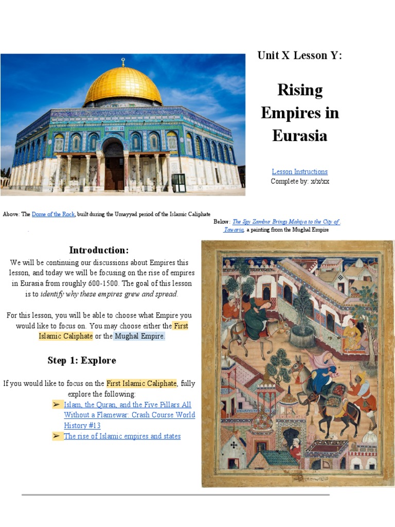 Rising Empires in Eurasia: Unit X Lesson Y | PDF | Caliphate | Mughal ...