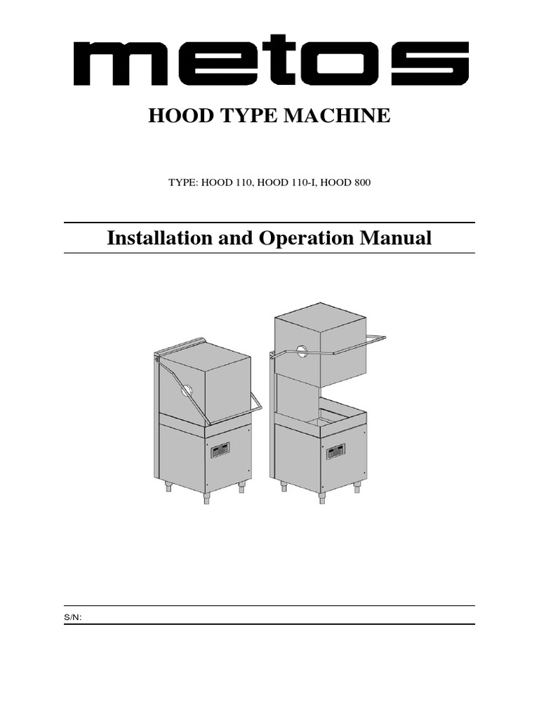 Metos Hood Type Machine 110 800 Manual en | PDF | Dishwasher | Water
