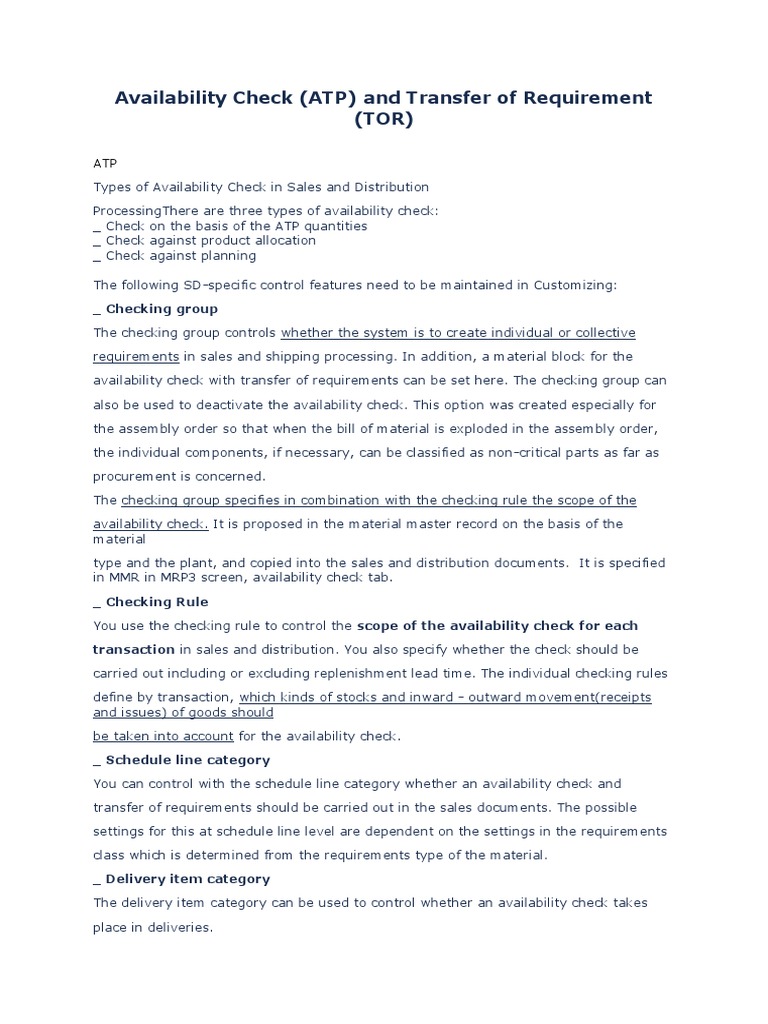 ATP Check Configuration in SAP SD | PDF | Receipt | Sales