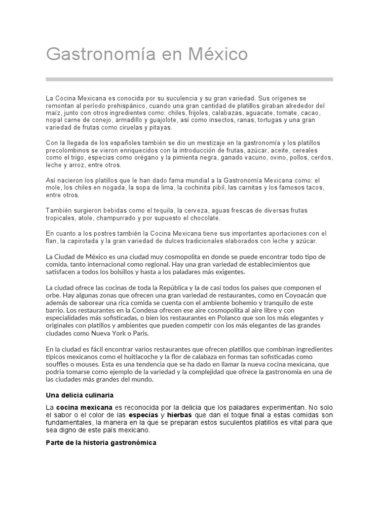 Gastronomía en México | PDF | Cocina mexicana | Alimentos