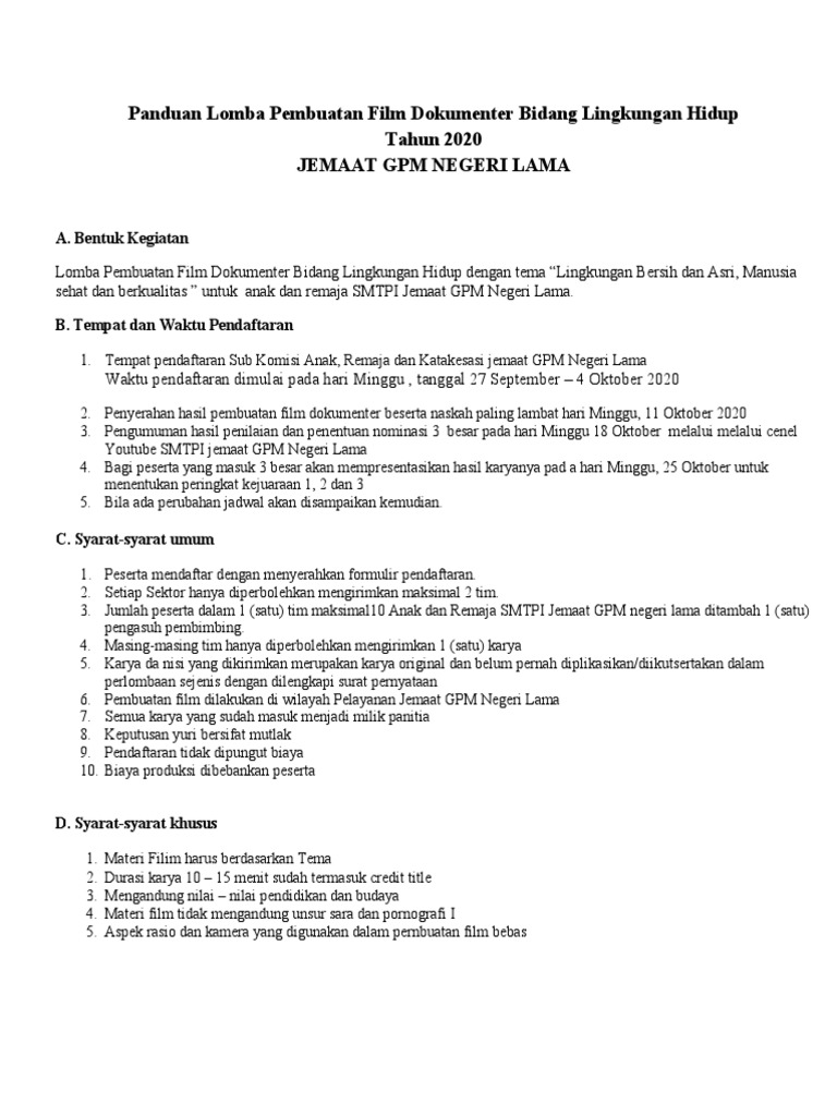 Lomba Film Dokumenter Lingkungan 2020 | PDF | Game & Aktivitas