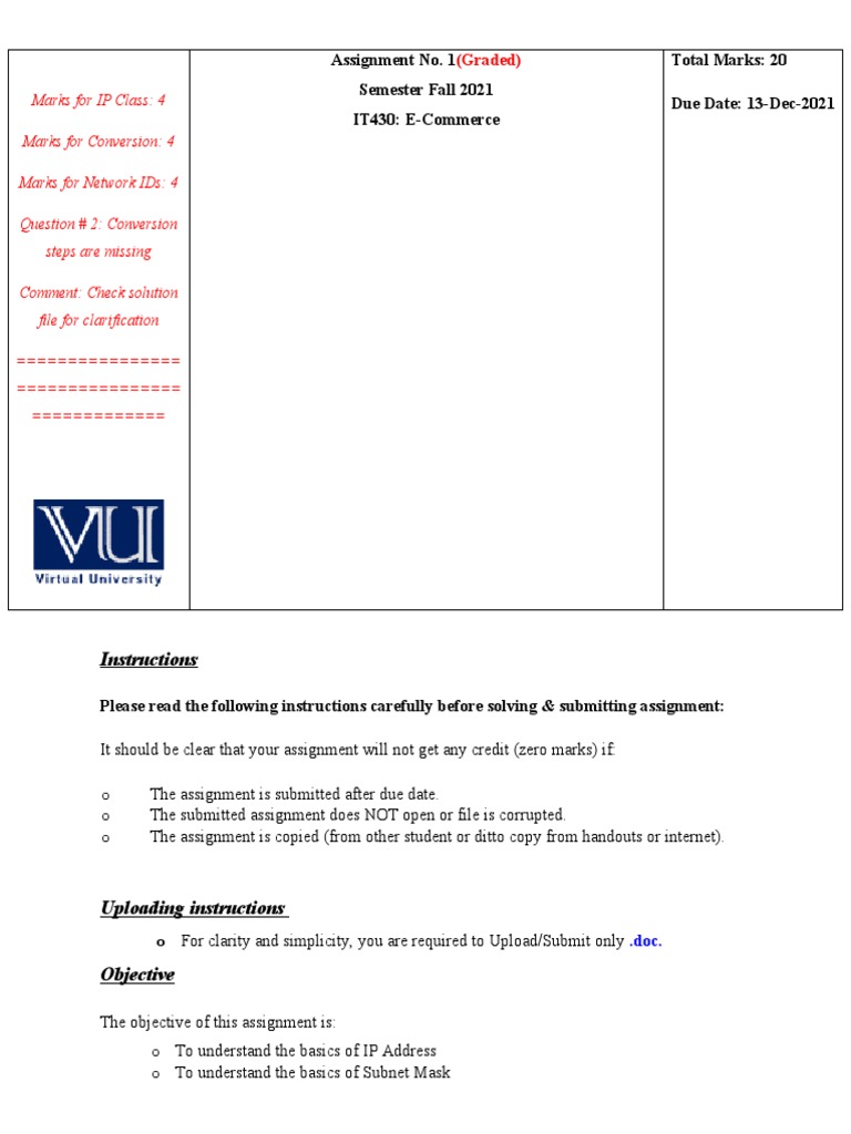 Assignment No. 1 Semester Fall 2021 IT430: E-Commerce Total Marks: 20 Due Date: 13-Dec-2021 ...
