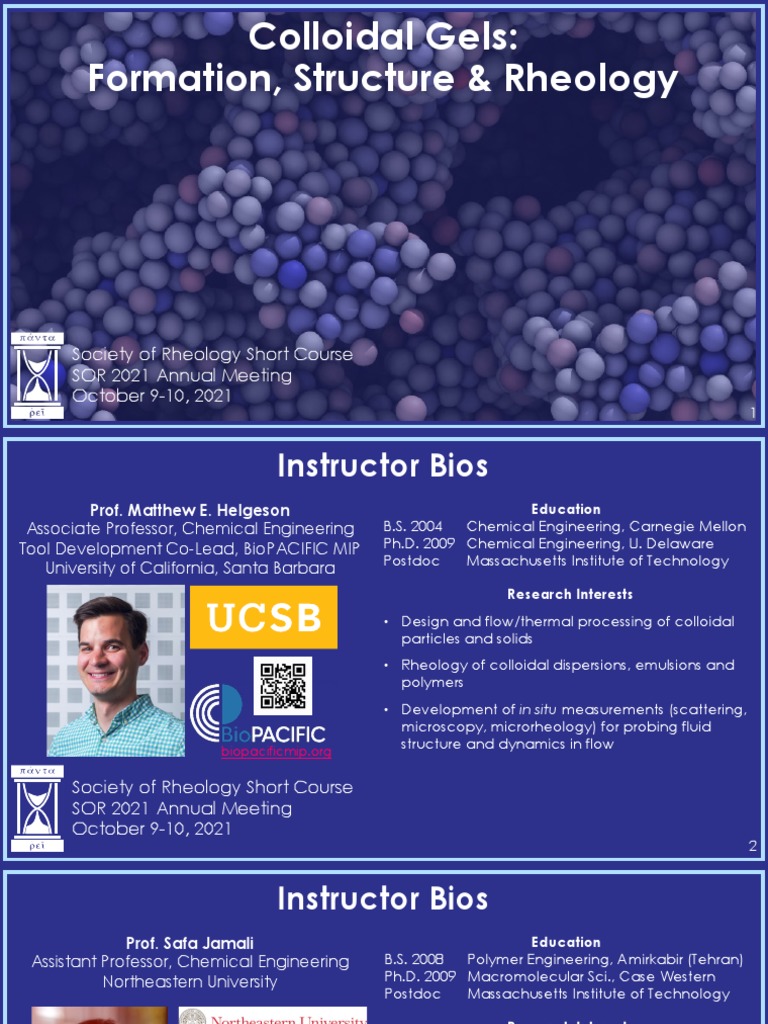 Colloidal Gels Short Course Overview | PDF | Rheology | Colloid