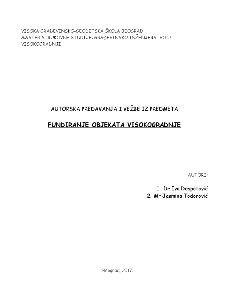 Fundiranje Objekata Visokogradnje - Predavanja | PDF