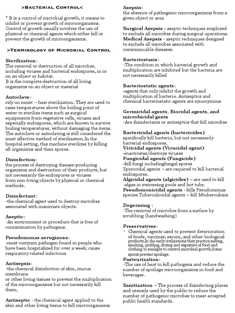 Terminology of Microbial Control | PDF | Disinfectant | Microorganism