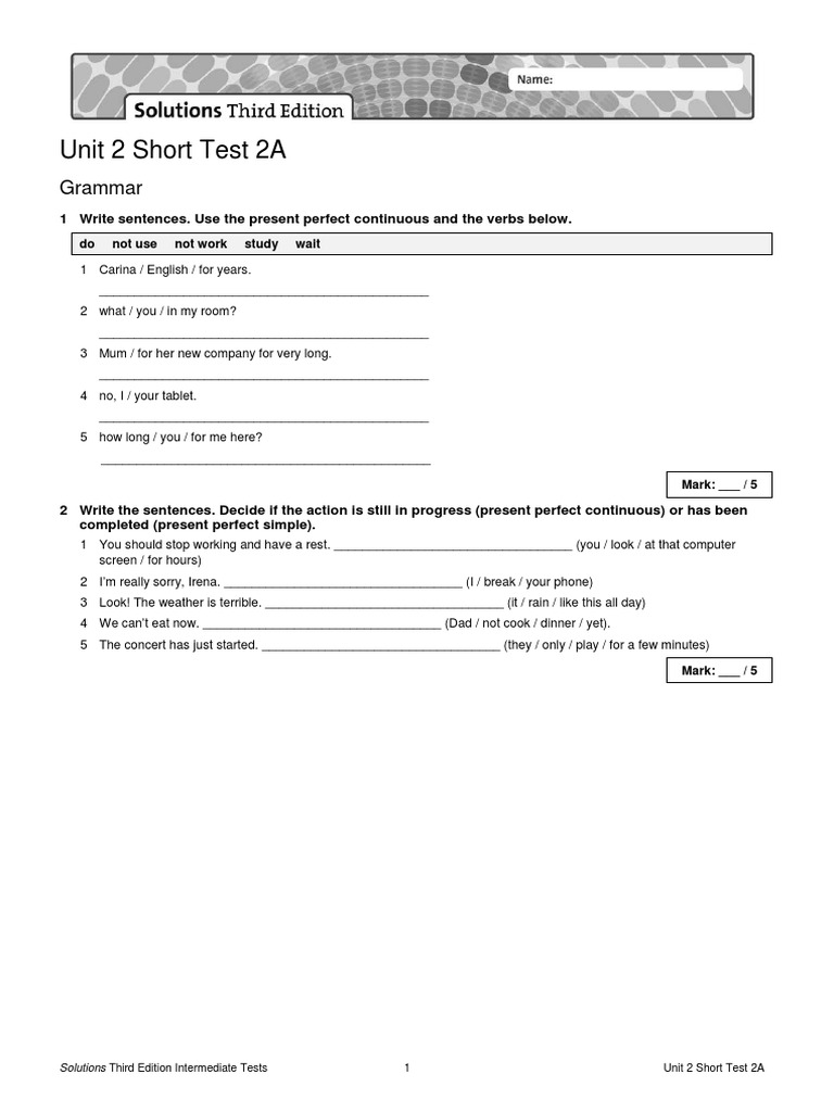 Unit 2 Short Test 2A: Grammar | PDF | Cognitive Science | Linguistic ...
