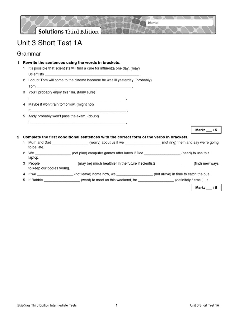 Unit 3 Short Test 1A: Grammar | PDF