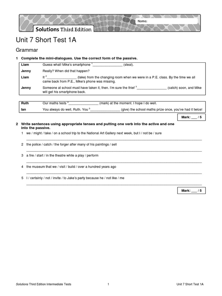 Unit 7 Short Test 1A: Grammar | PDF | Language Mechanics | Cognitive ...