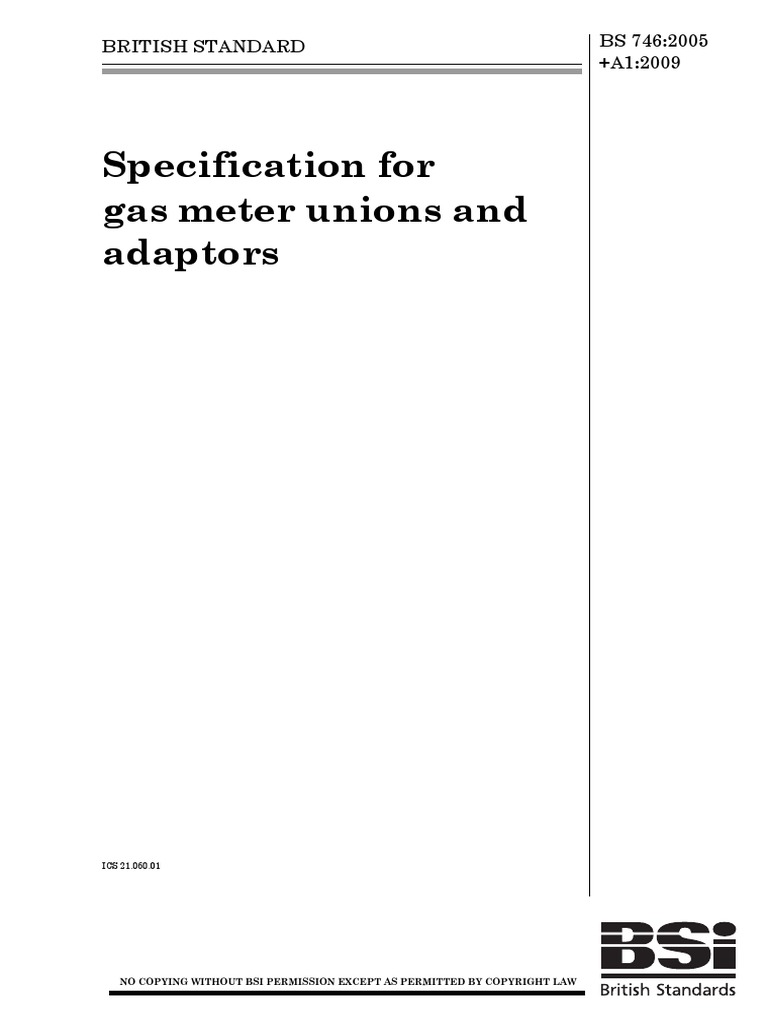 BS746 - Gas Meter Unions and Adaptors | PDF | Steel | Screw