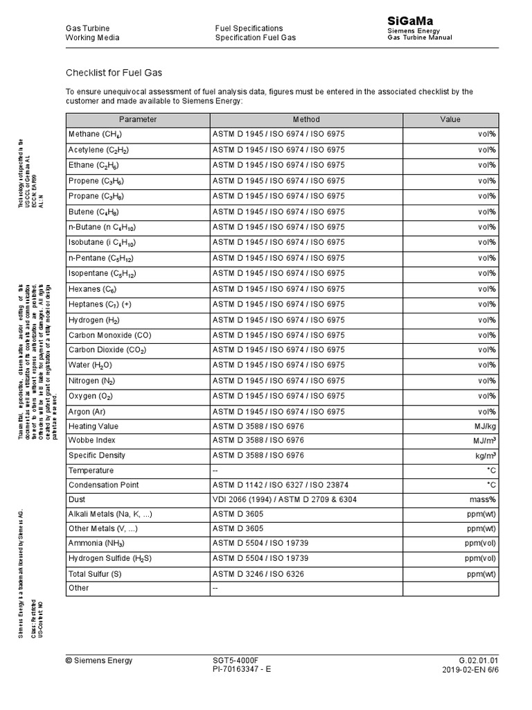 G 02 01 01 Specification Fuel Gas | PDF | Chemistry | Fuels