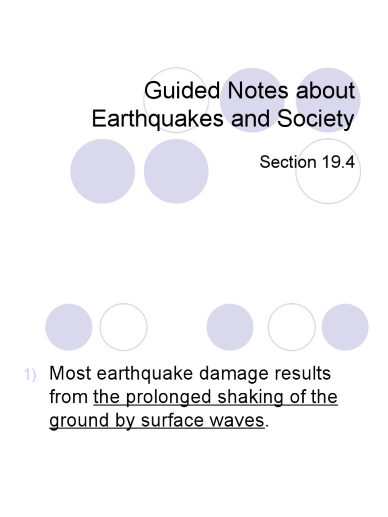 Guided Notes About Earthquakes and Society: Section 19.4 | PDF