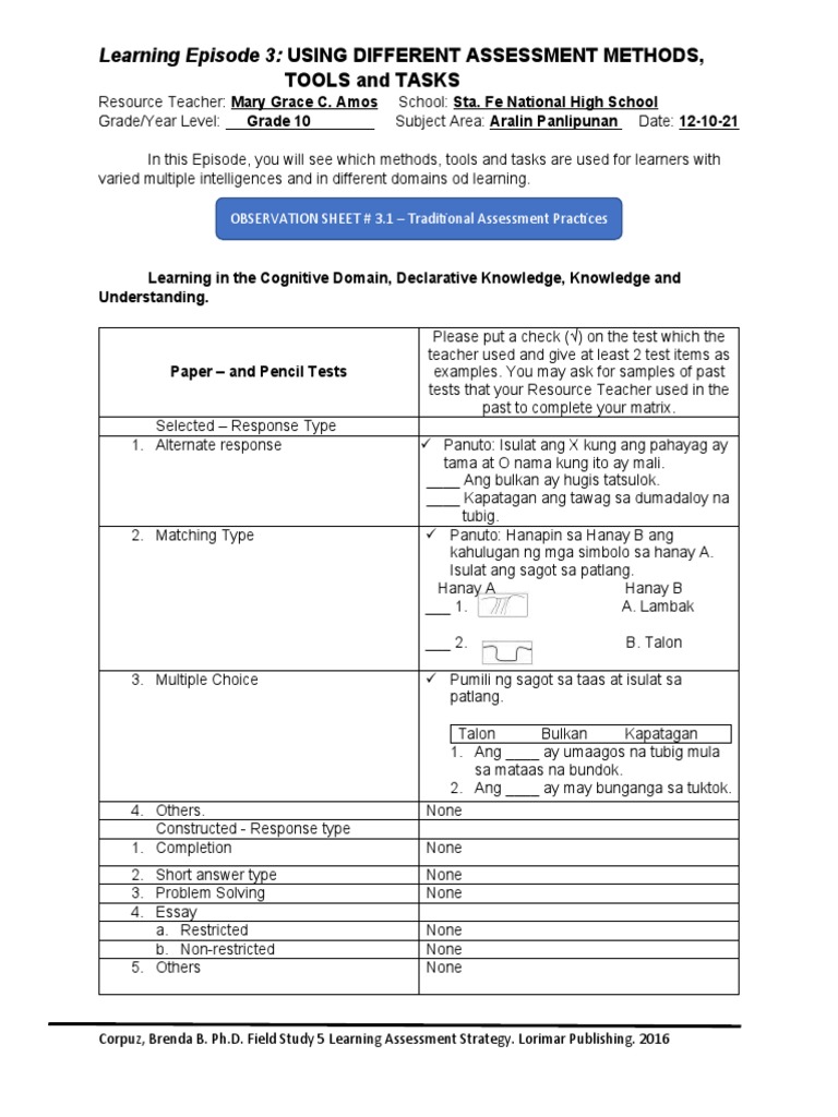 Learning Episode 3 | PDF | Educational Assessment | Learning