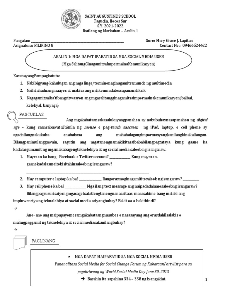 Filipino 8 q3 Module 1 | PDF
