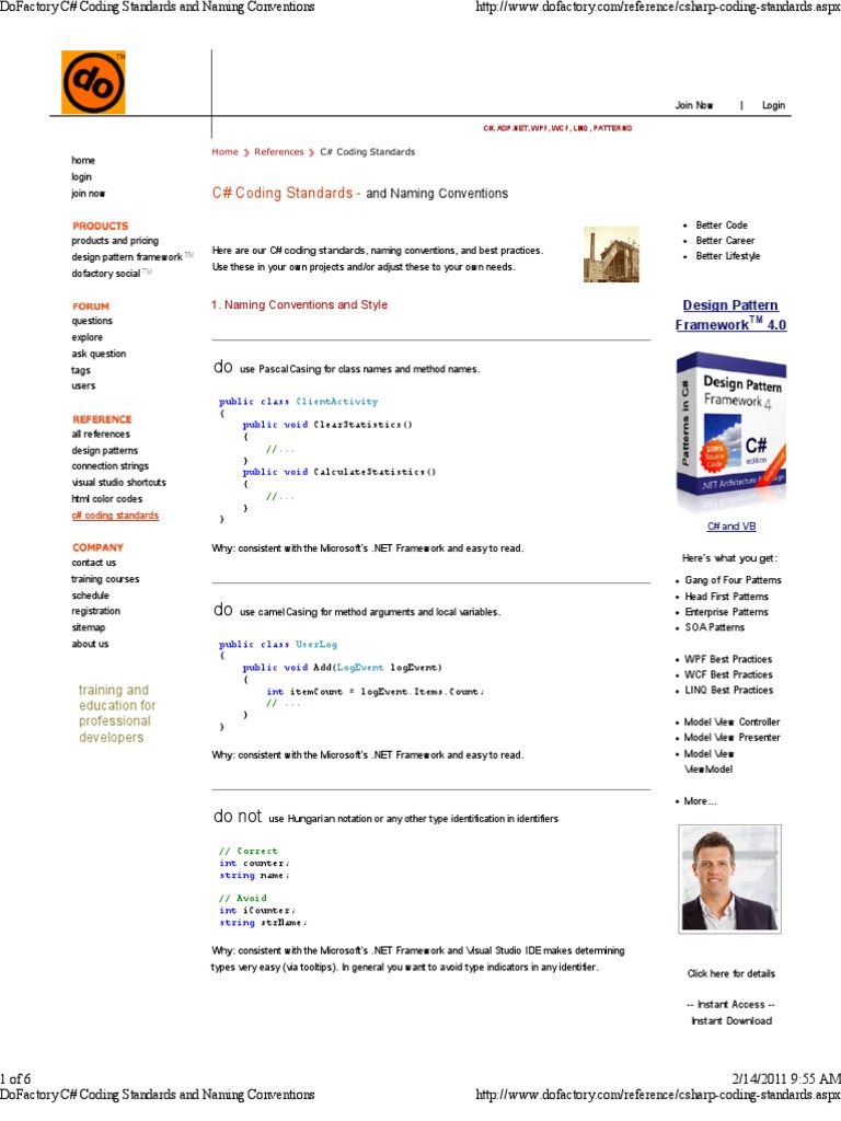 C Coding Standards And Naming Conventions Pdf C Sharp Programming Language Computer 7875