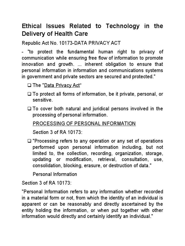 Ethical Issues Related To Technology in The Delivery of Health Care ...