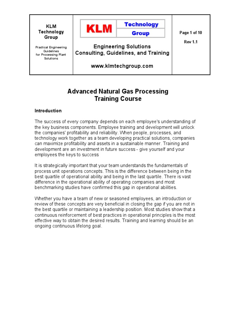 Advanced Natural Gas Processing Training Course: Engineering Solutions ...