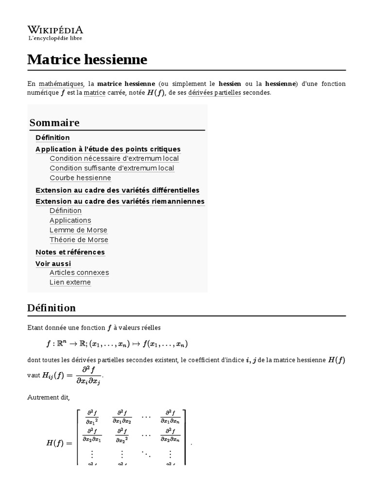 Matrice Hessienne | PDF | Variété différentielle | Extremum