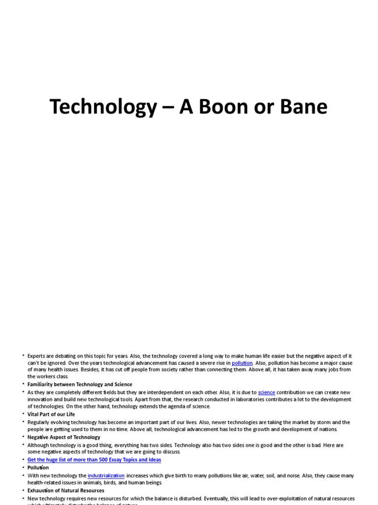 Technology - A Boon or Bane | PDF | Information Technology | Innovation