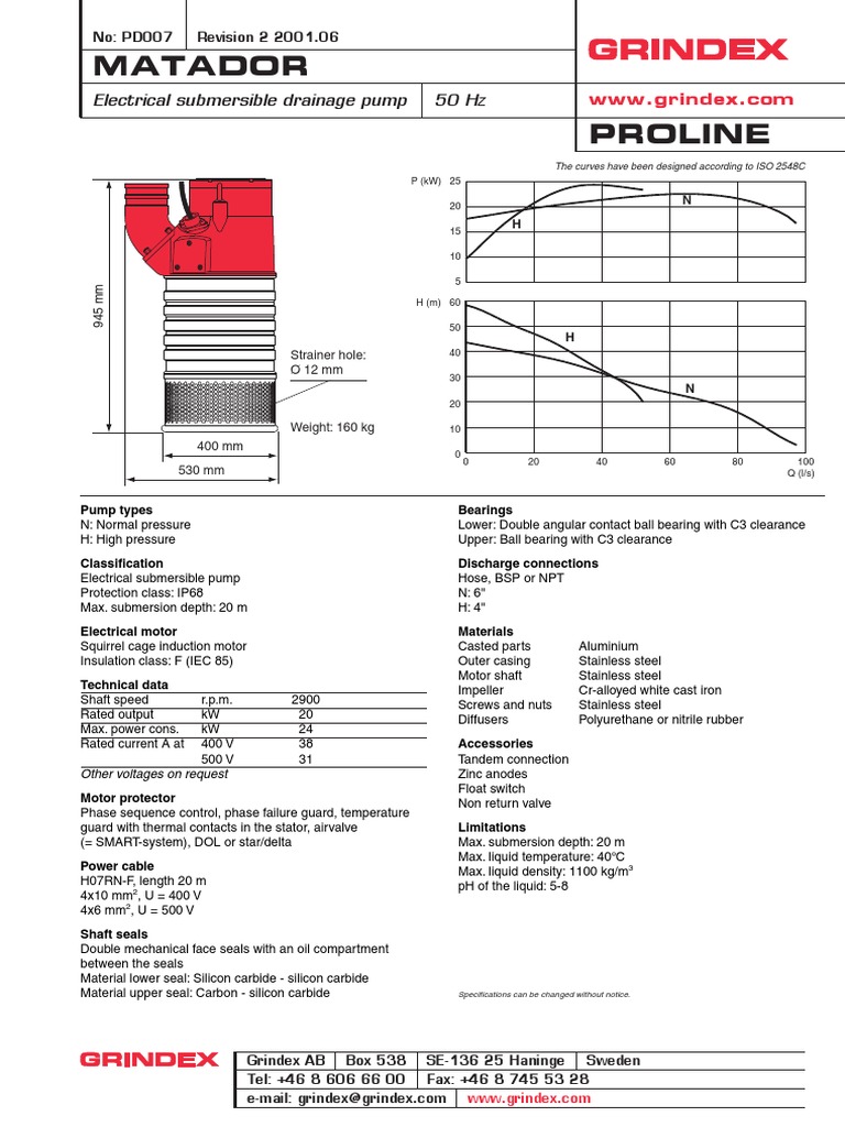 Proline Matador: Electrical Submersible Drainage Pump 50 HZ | PDF | Electric Motor | Pump