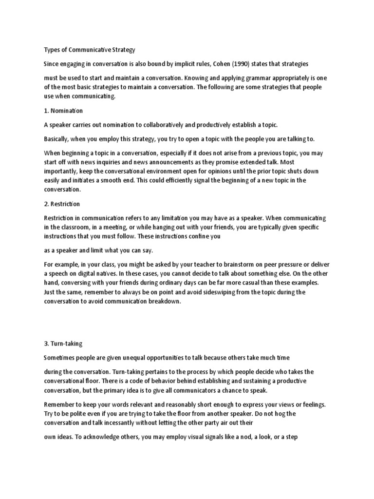Types of Communicative Strategy | PDF | Conversation | Learning