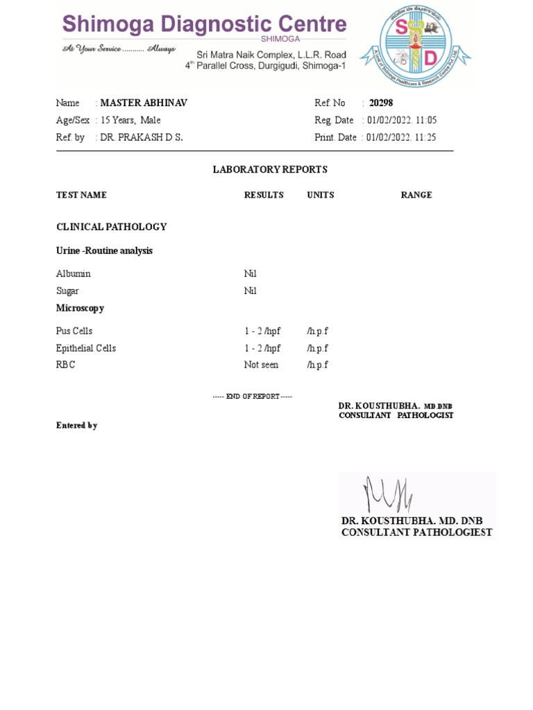 Laboratory Reports: Test Name Results Units Range | PDF | Science ...