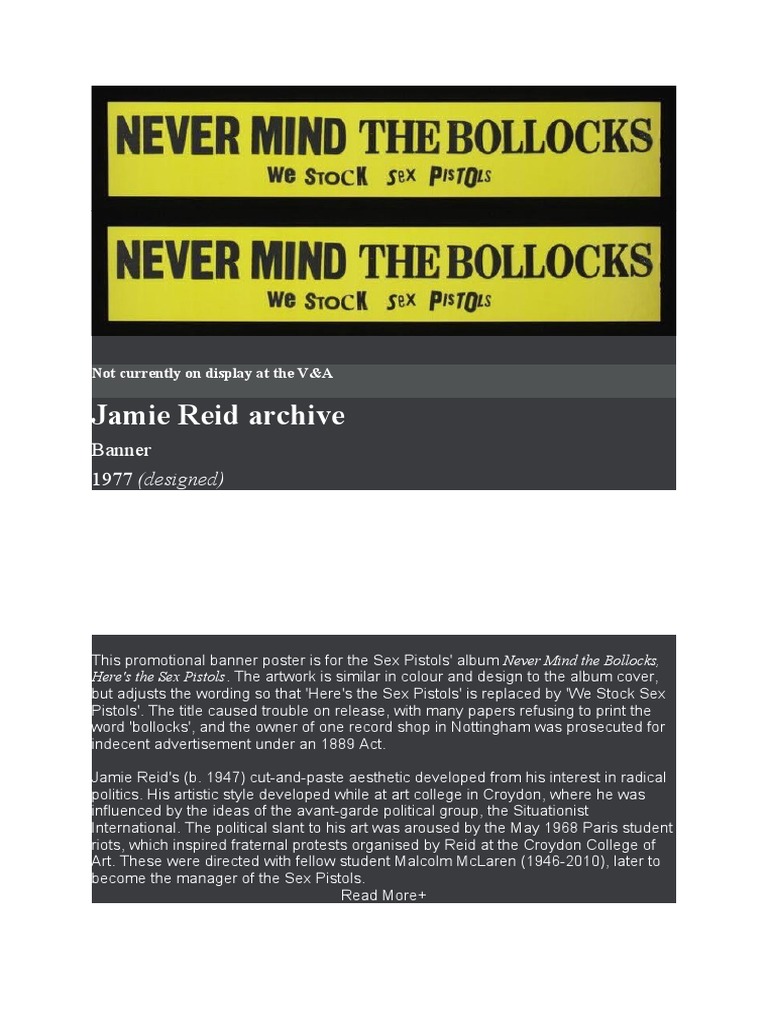 Jamie Reid Archive: Banner 1977 (Designed) | PDF | Poster | Aesthetics