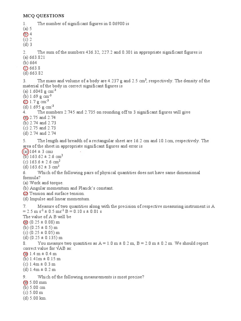 1.multiple Choice Questions | PDF | Significant Figures | Electron
