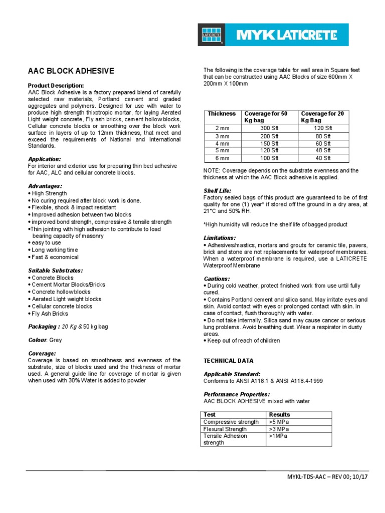 Aac Block Adhesive: Product Description | Download Free PDF | Concrete ...