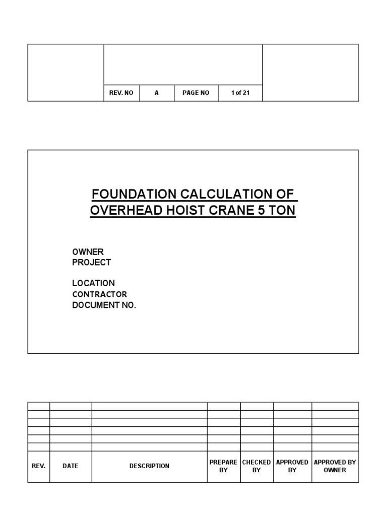 Foundation Calculation of Overhead Hoist Crane 5 Ton | PDF | Applied ...