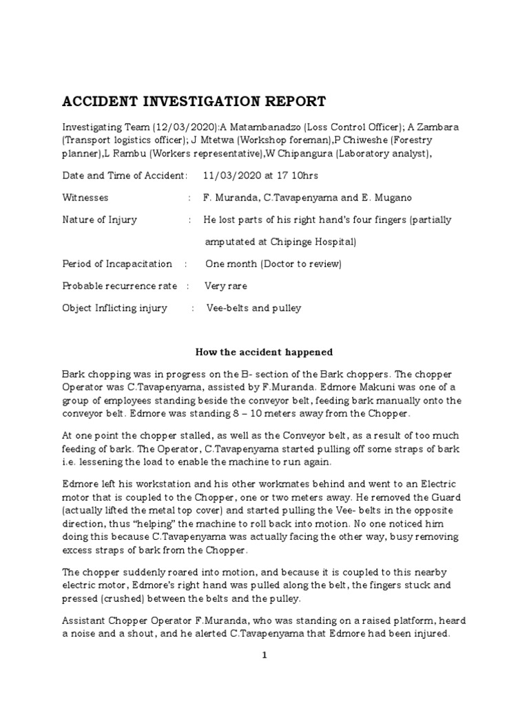 Accident Investigation Report | PDF | Belt (Mechanical) | Machines