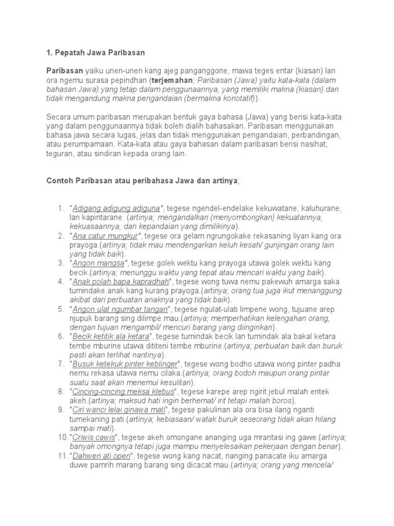 Kumpulan Paribasan Bebasan Saloka | PDF