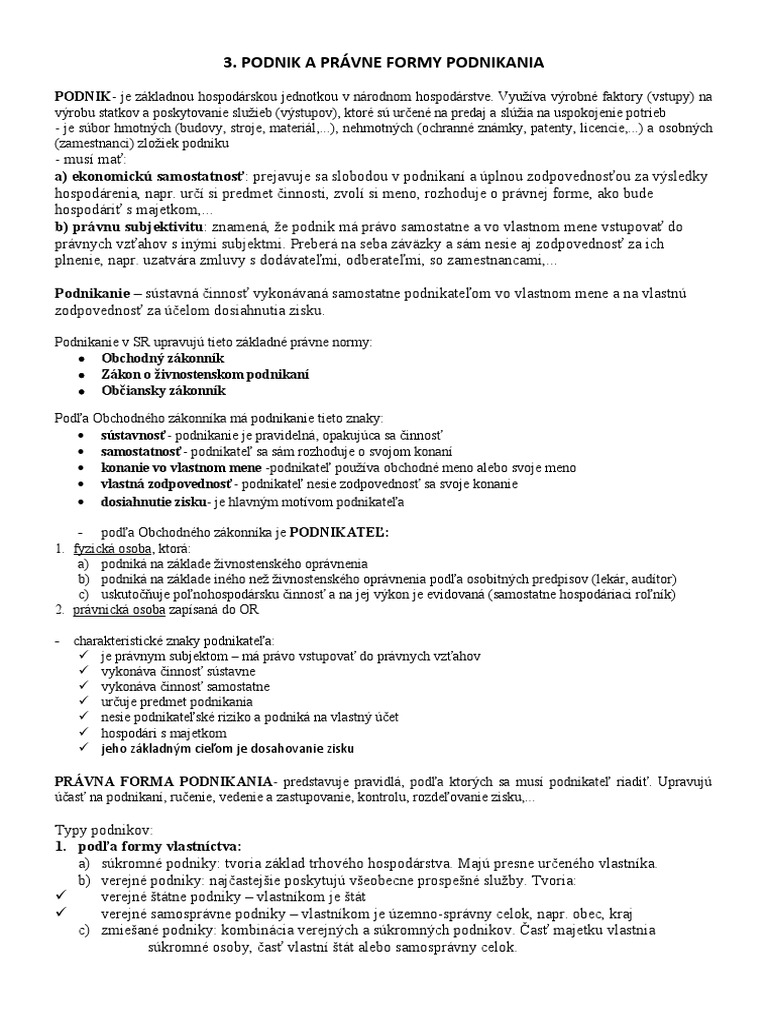 MO 3 Podnik A Právne Formy Podnikania | PDF