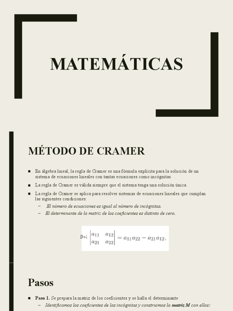 Método de Cramer para Sistemas de Ecuaciones | PDF