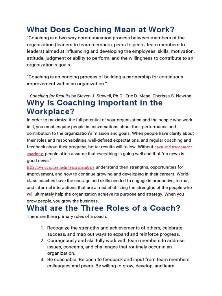 What Does Coaching Mean at Work | PDF | Leadership | Goal