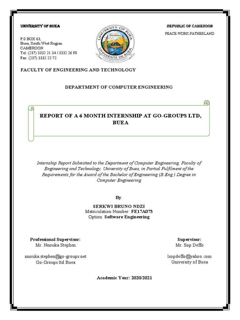 Report of A 6 Month Internship at Go-Groups LTD, Buea: Faculty of Engineering and Technology ...