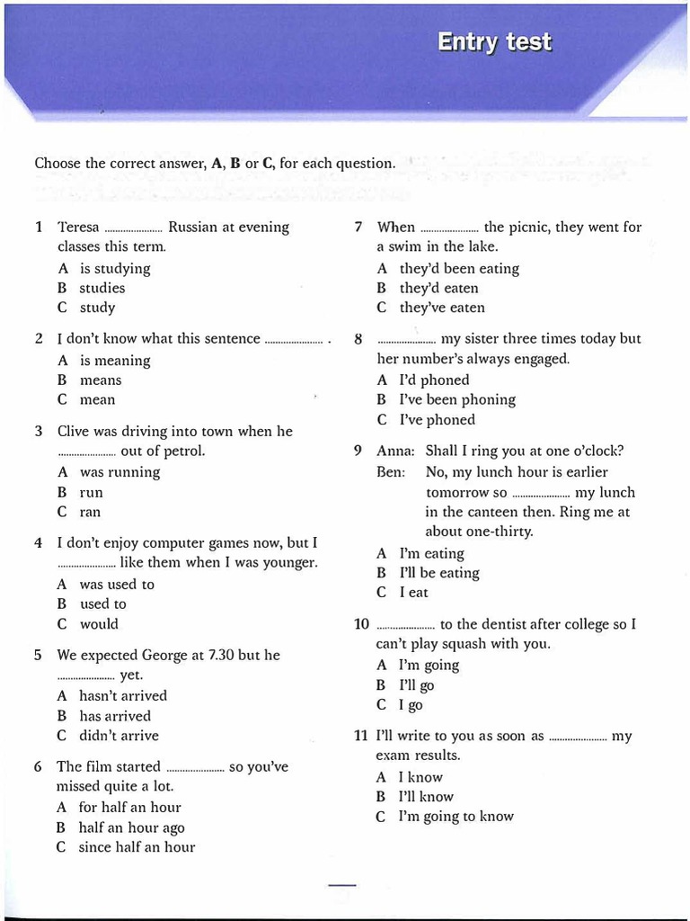 FCE Grammar Test | PDF