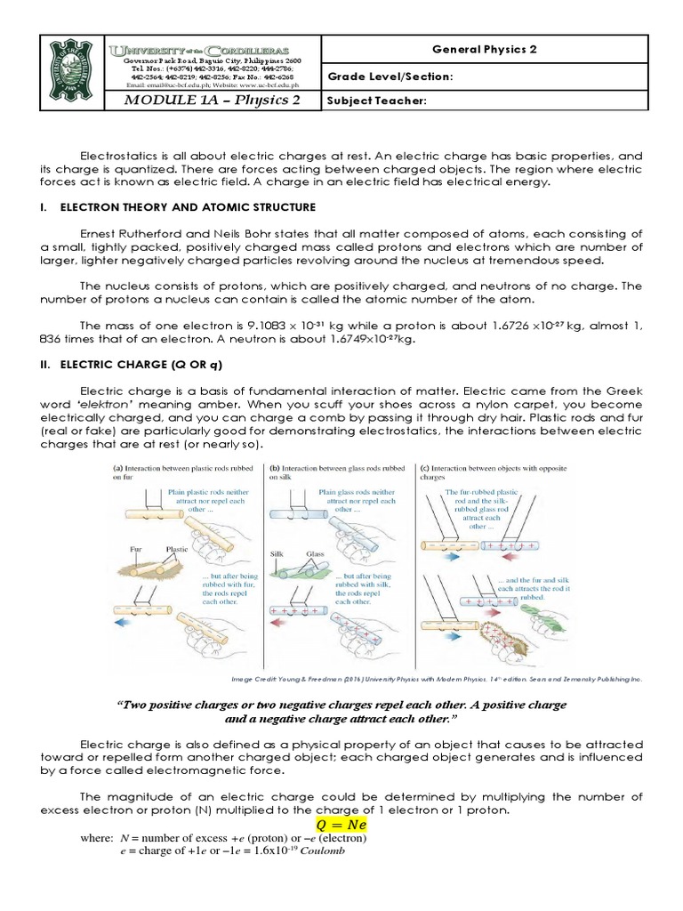 MODULE 1A - Physics 2: General Physics 2 Grade Level/Section: Subject ...