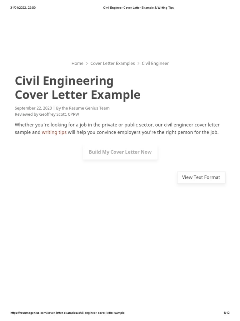 Civil Engineering Cover Letter Example | PDF | Engineer | Project ...