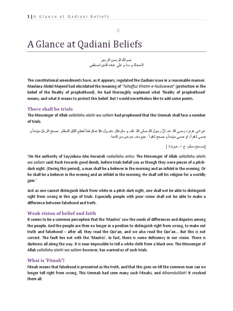A Glance at Qadiani Beliefs | PDF | Prophets And Messengers In Islam ...