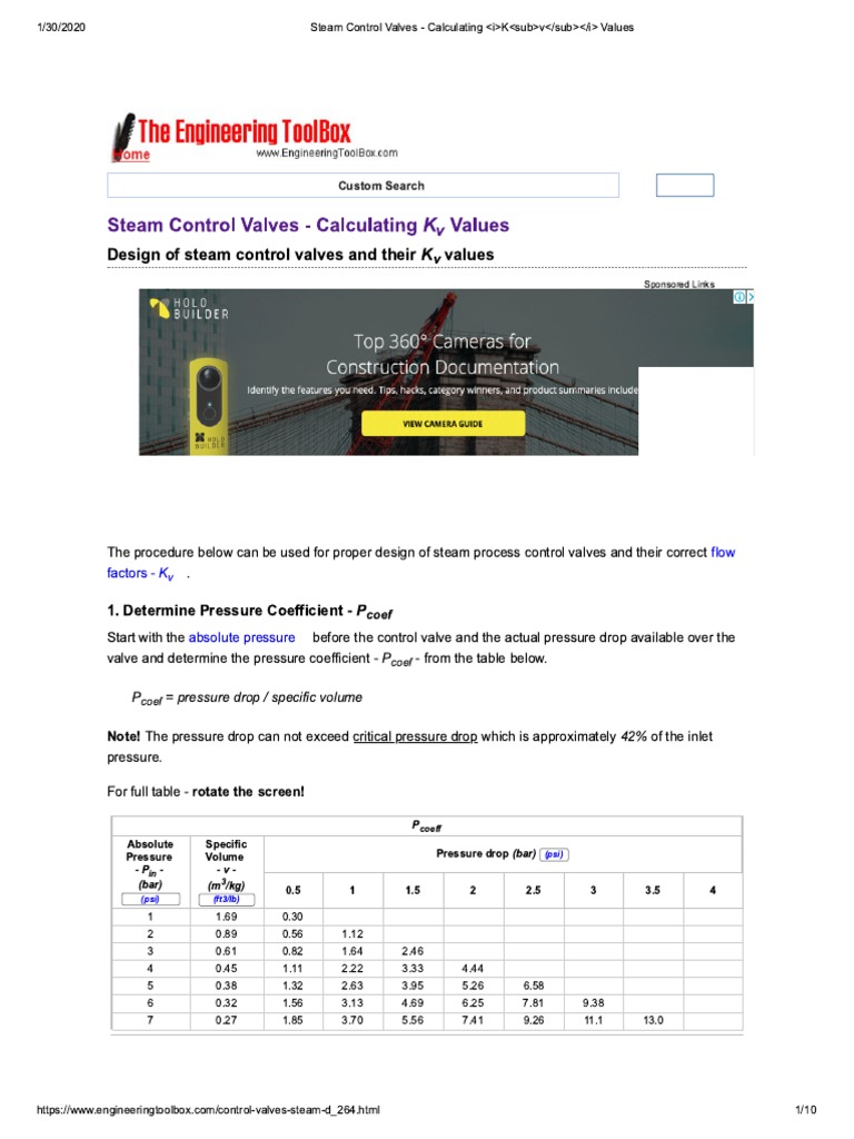 Steam Control Valves KV Values Calculation | PDF